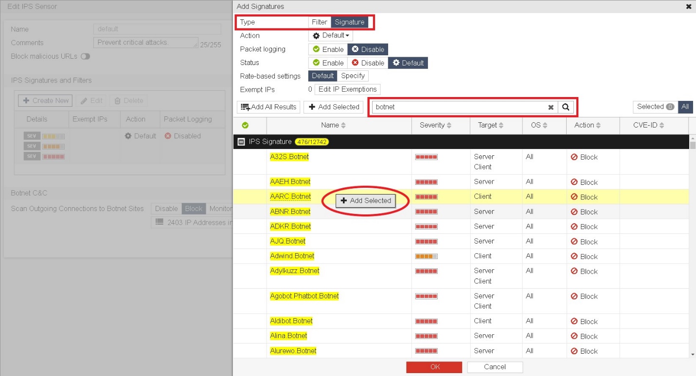 Botnet C&C signature blocking | SOCaaS 21.2.0 | Fortinet Document Library